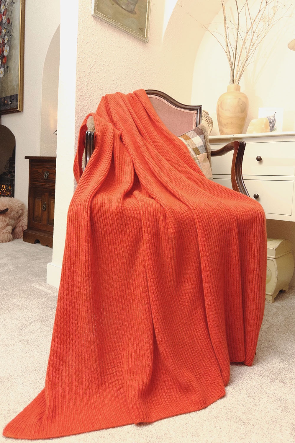 100% Cashmere Blanket – Luxury Soft Pure Cashmere Throw - Burnt orange